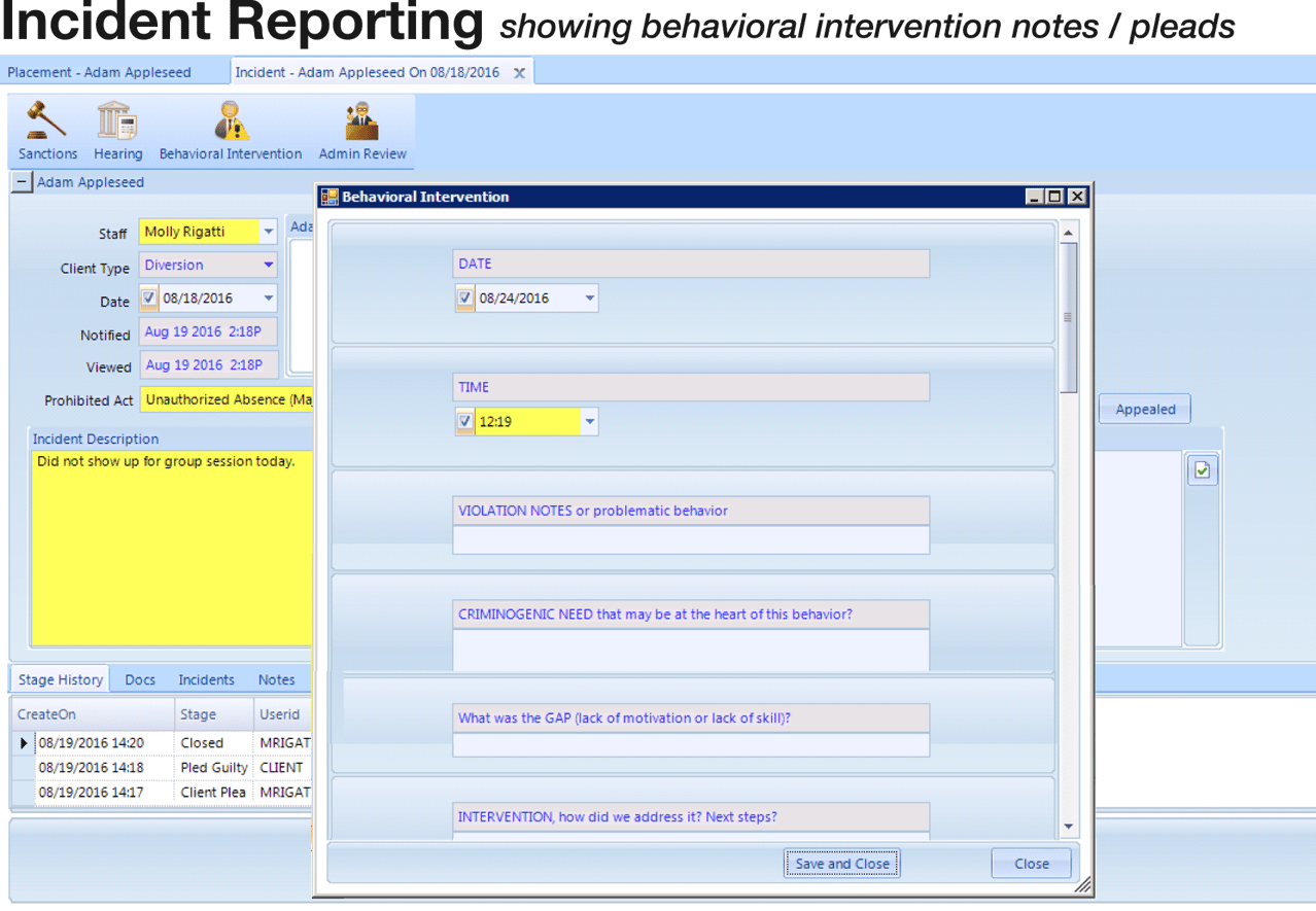 Client Behavior Management Software for Community Corrections